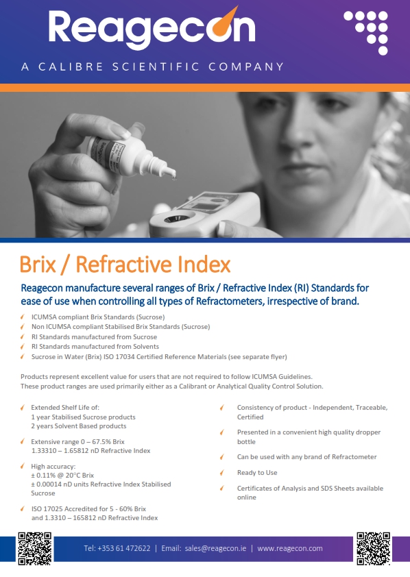 Brix / Refractive Index Standards | Reagecon