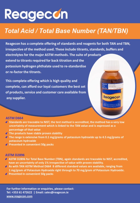 Total Acid / Total Base Number (TAN/TBN) Standards | Reagecon